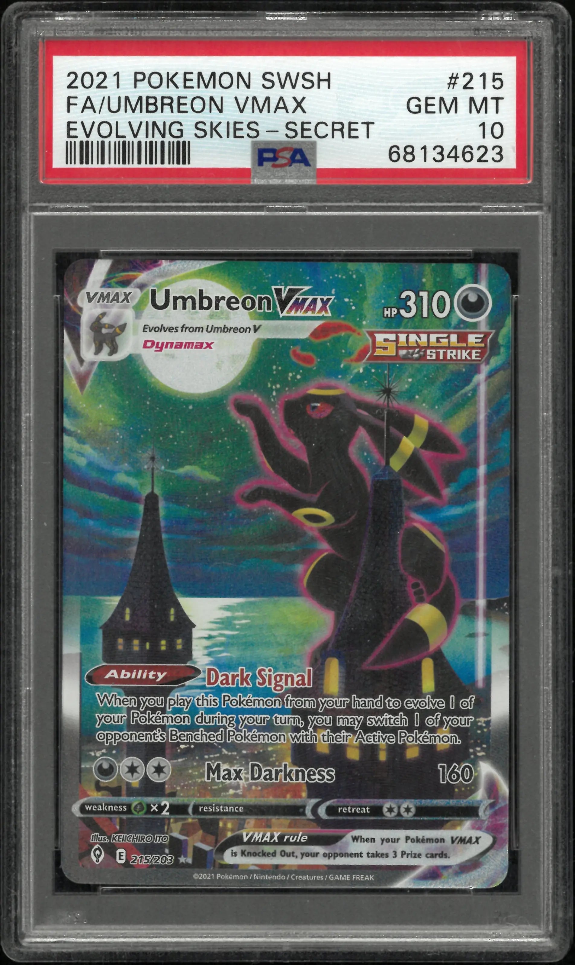 2021 Pokemon Sword & Shield Evolving Skies Umbreon VMAX -Secret PSA 10