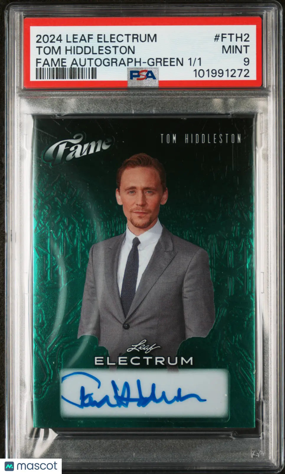 Rare 1/1 Tom Hiddleston 2024 Leaf Electrum Green PSA 9 Autograph Card