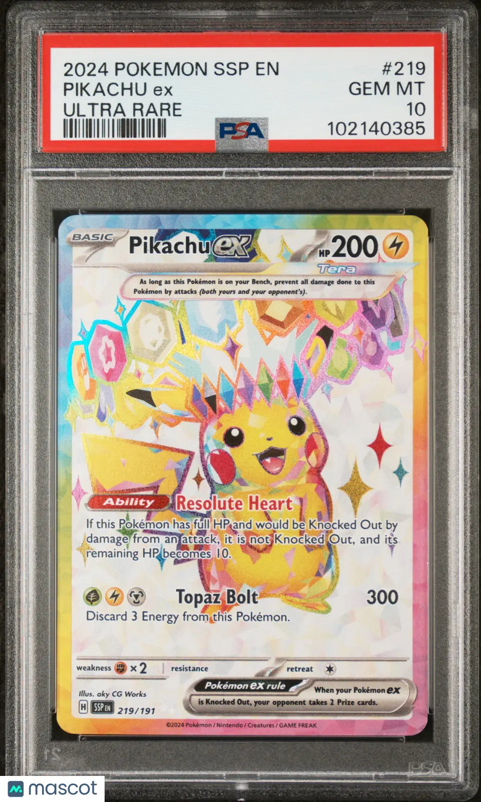 2024 Pokémon Surging Sparks Pikachu EX #219 Ultra Rare PSA 10