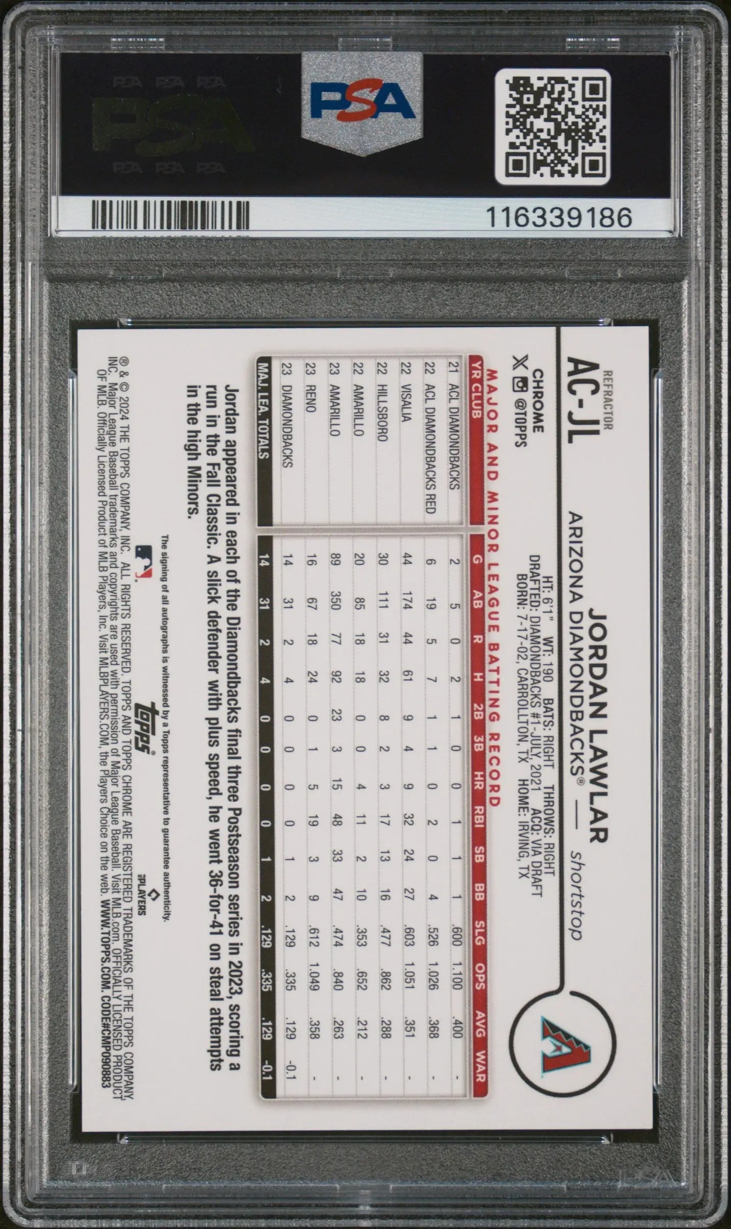 Buy 2024 Topps Chrome Update Jordan Lawlar RC Refractor PSA 9