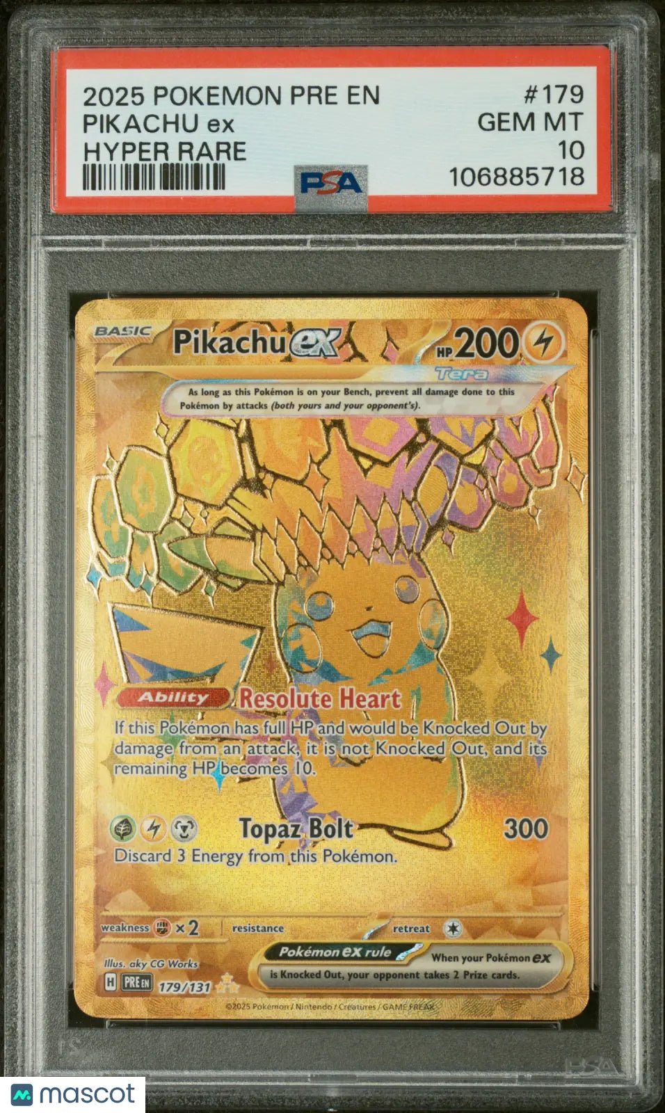 2025 Pokemon Prismatic Evolution Pikachu EX Gold #179 | Hyper Rare PSA 10